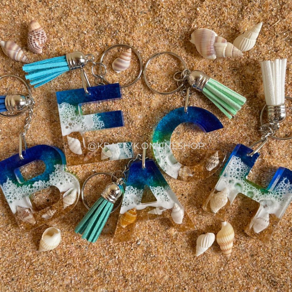 Handmade Beach Themed Alphabet Letter Initial Resin Keychain | Shopee ...