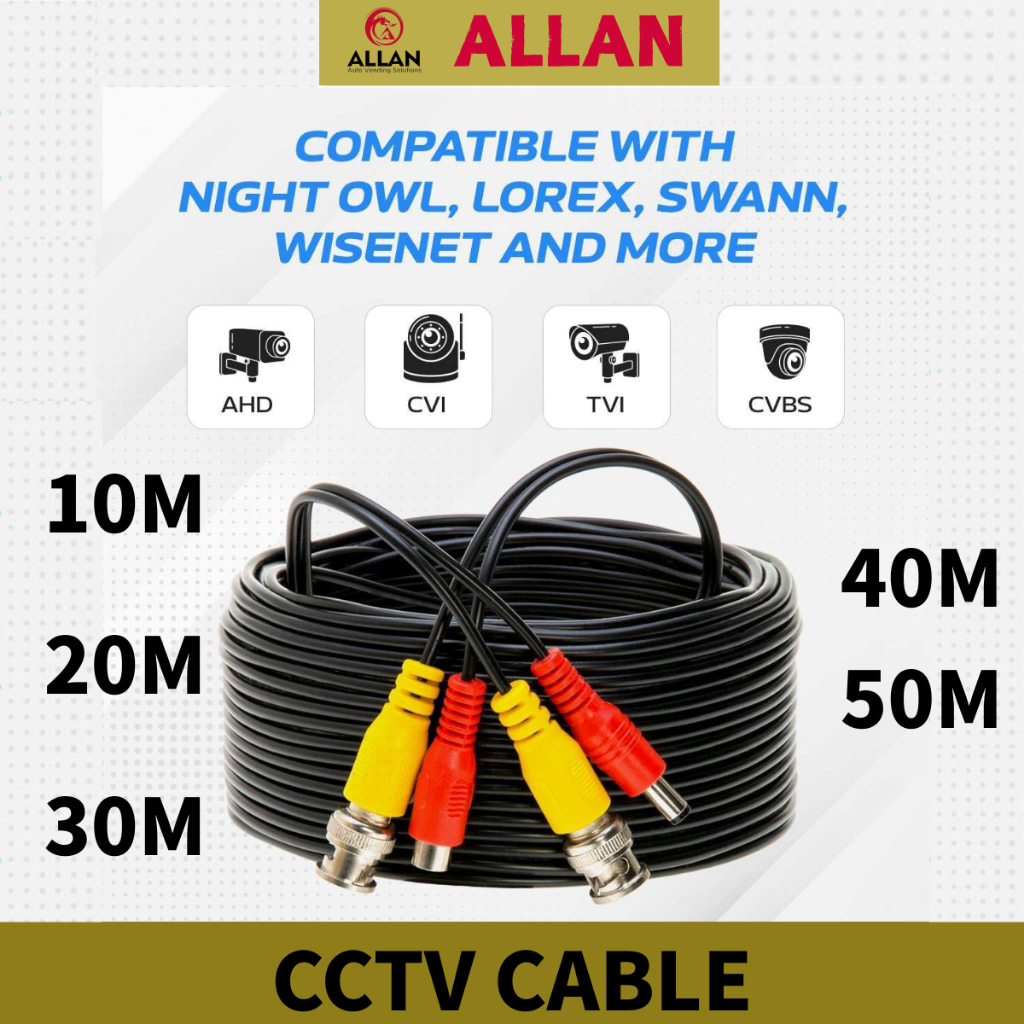 Allan CCTV Cable 10m 20m 30m 40m 50m Bnc Rg59 Video Power Siamese ...