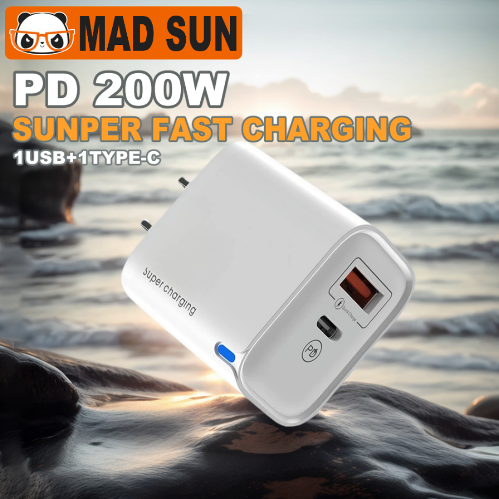 Super Fast charging PD 200W GAN USB+TYPE C Adapter charger type c Fast ...