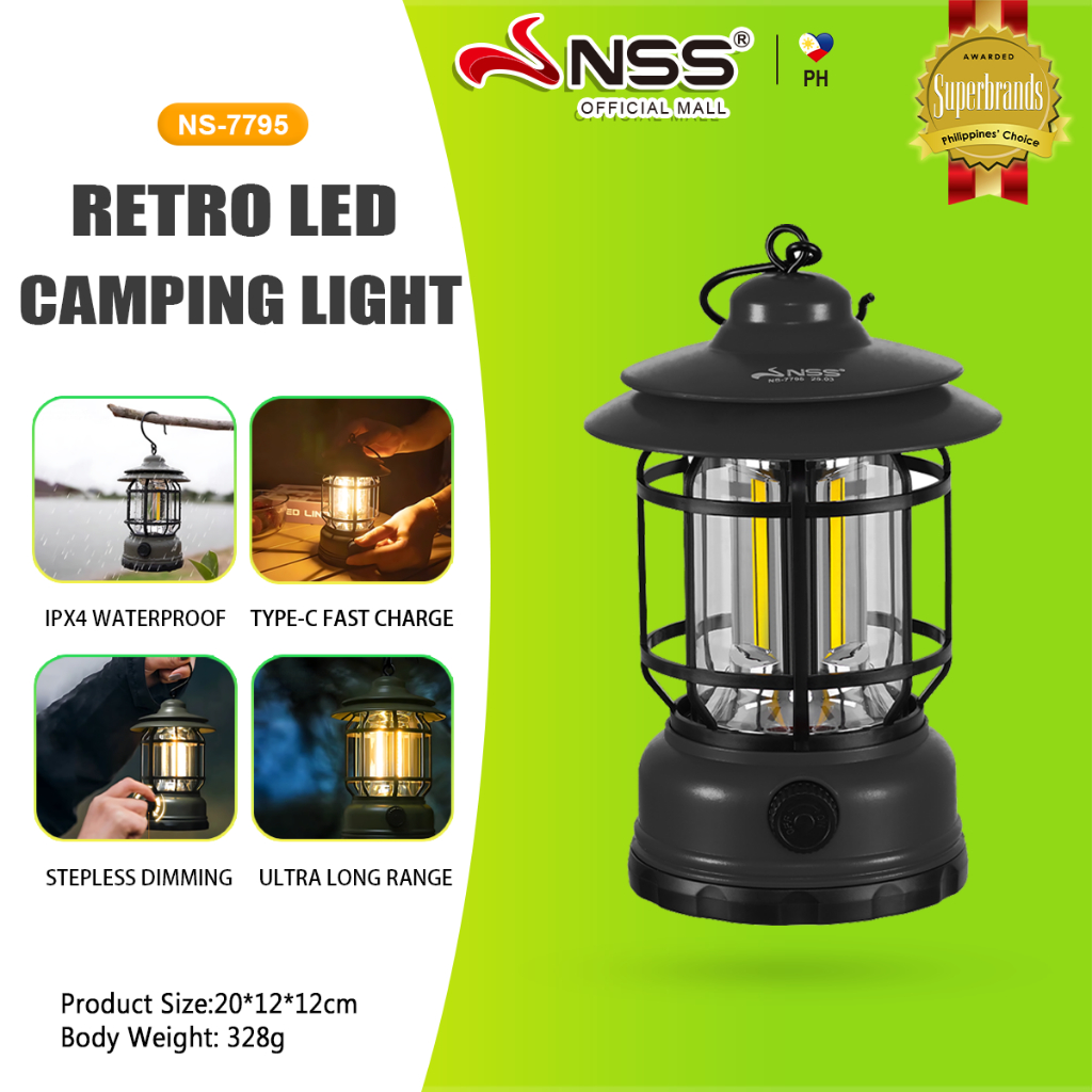NSS Rechargeable Retro Camping Lamp Hanging Super Bright Portable LED ...