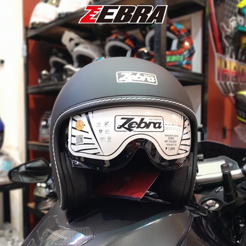 ZEBRA 807 CRUISER Classic Helmet half face single visor Retro vintage ...