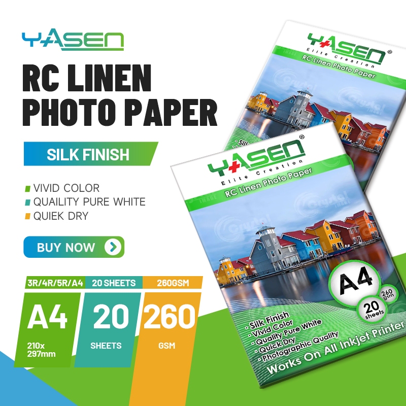 Yasen RC Linen Photo Paper 260gsm-Resin Coated A4/5R/4R/3R (20 Sheets ...