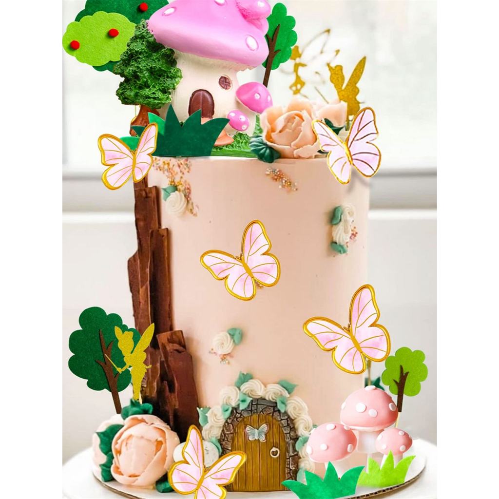 Pink Mushroom Spirit Series House Fairy Birthday Cake Decoration Garden ...