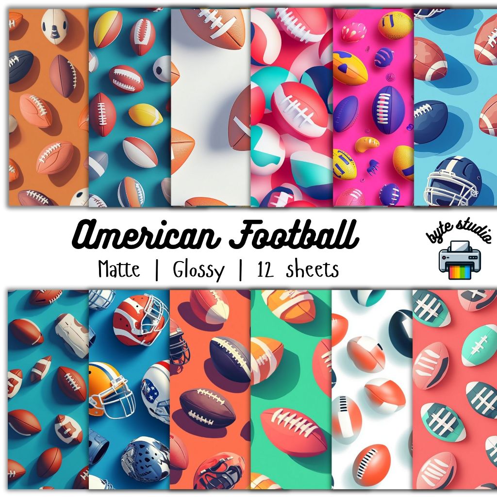 12 Sheets 8x8 American Football by byte studio | Cardstock Craft Paper Junk Journal Stationery ...