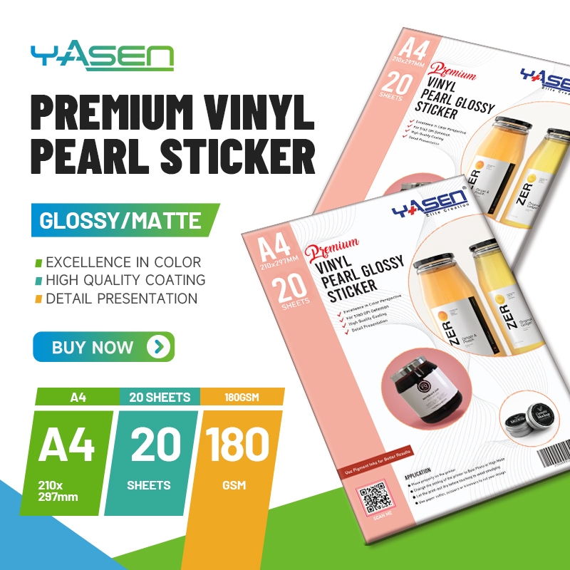 Yasen Premium Vinyl Glossy Pearl Sticker A4 Size Waterproof Inkjet ...