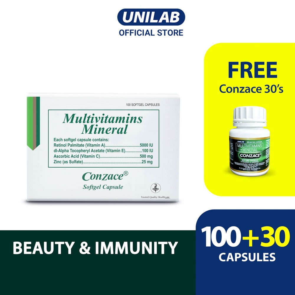 Unilab Conzace Multivitamins 100 + FREE 30 Capsules (Stronger Immunity ...