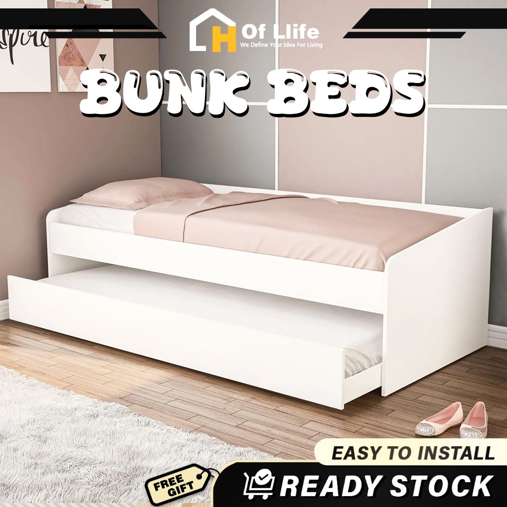 Single Pull Out Bed / Wooden Single Bed Frame Bunk Beds | Shopee ...