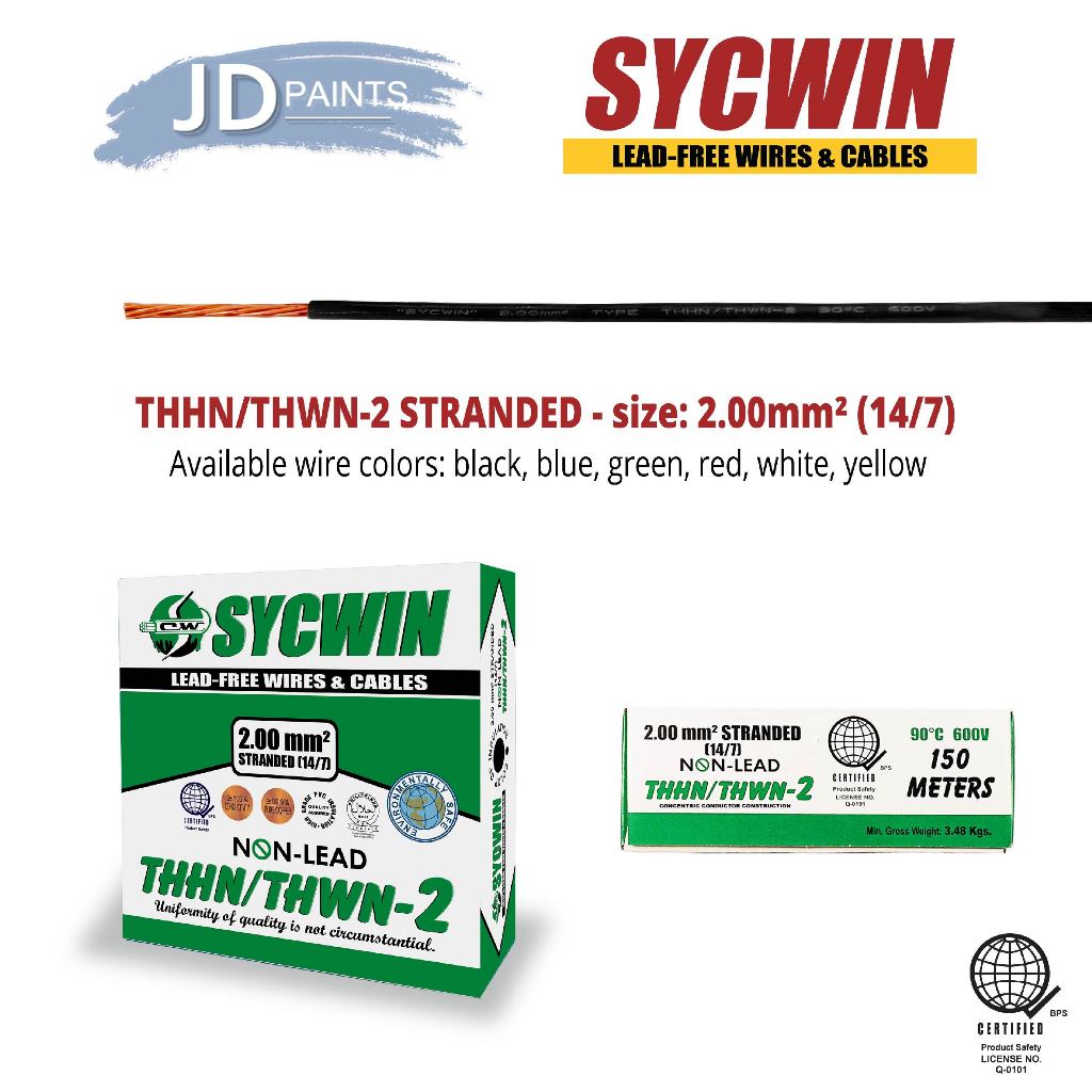 Sycwin Stranded Wire THHN/THWN-2 (14/7) 2.00mm | Shopee Philippines