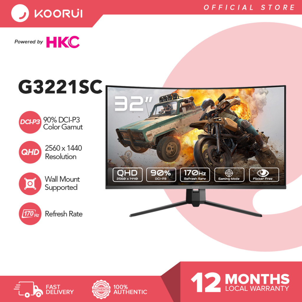 Koorui G3221SC 31.5 Inch QHD (Powered by HKC) Curved VA 1500R black 170HZ, 90% DCI-P3 Gaming ...