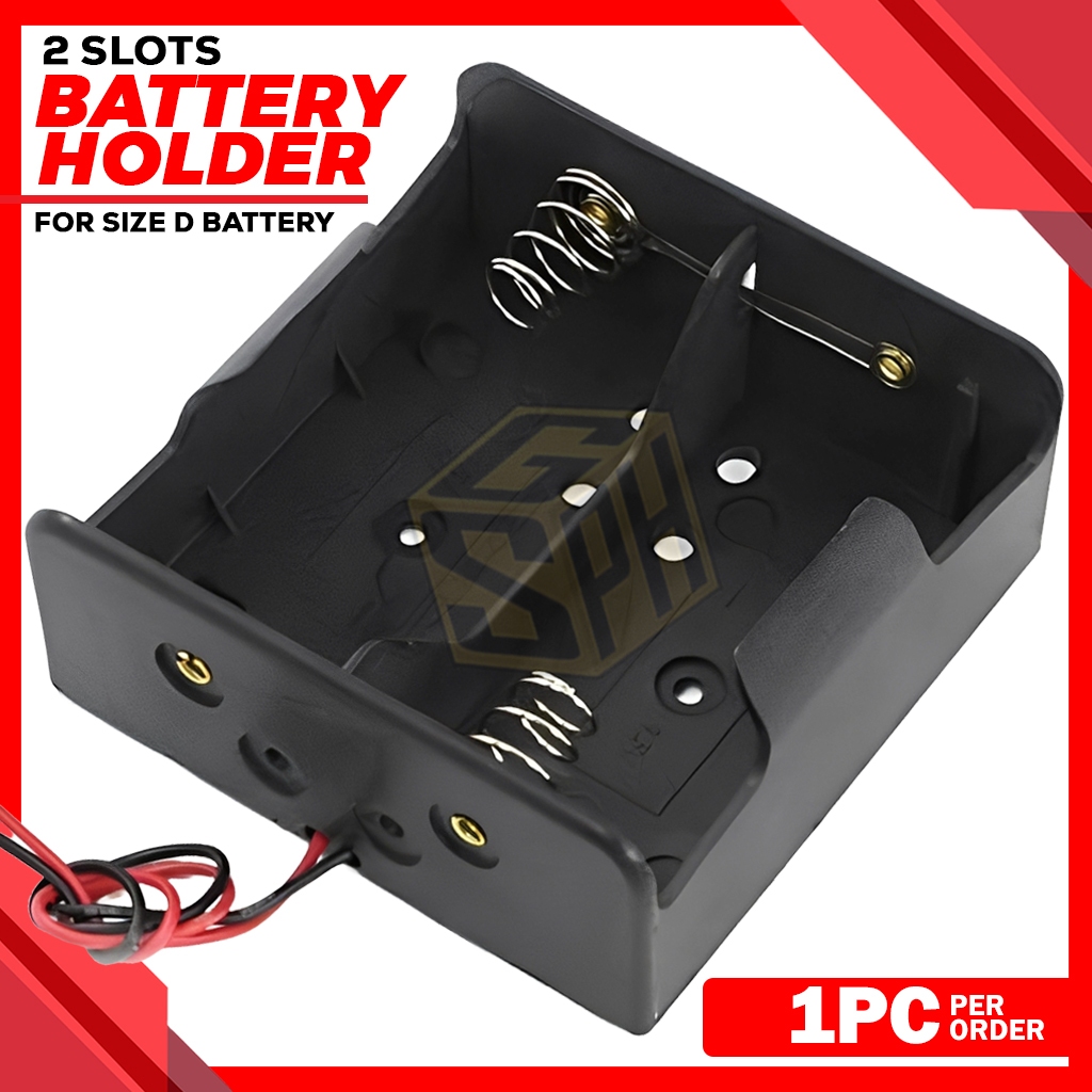 GS 2-Slot D Size Battery Holder Box with Wire – Heavy-Duty Storage Case ...