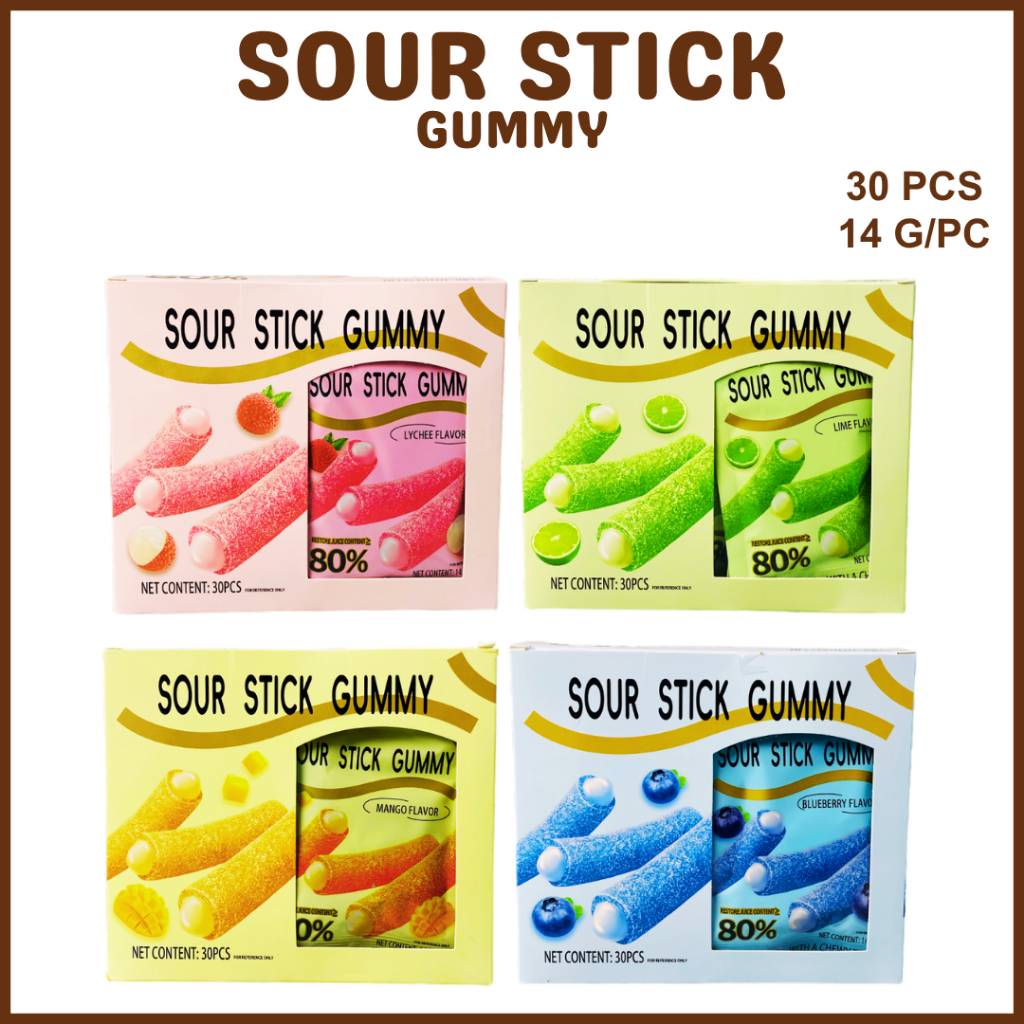 1 Box Sour Stick Gummy Lychee/Mango/Lime/Blueberry Flavor Sugar Coated ...