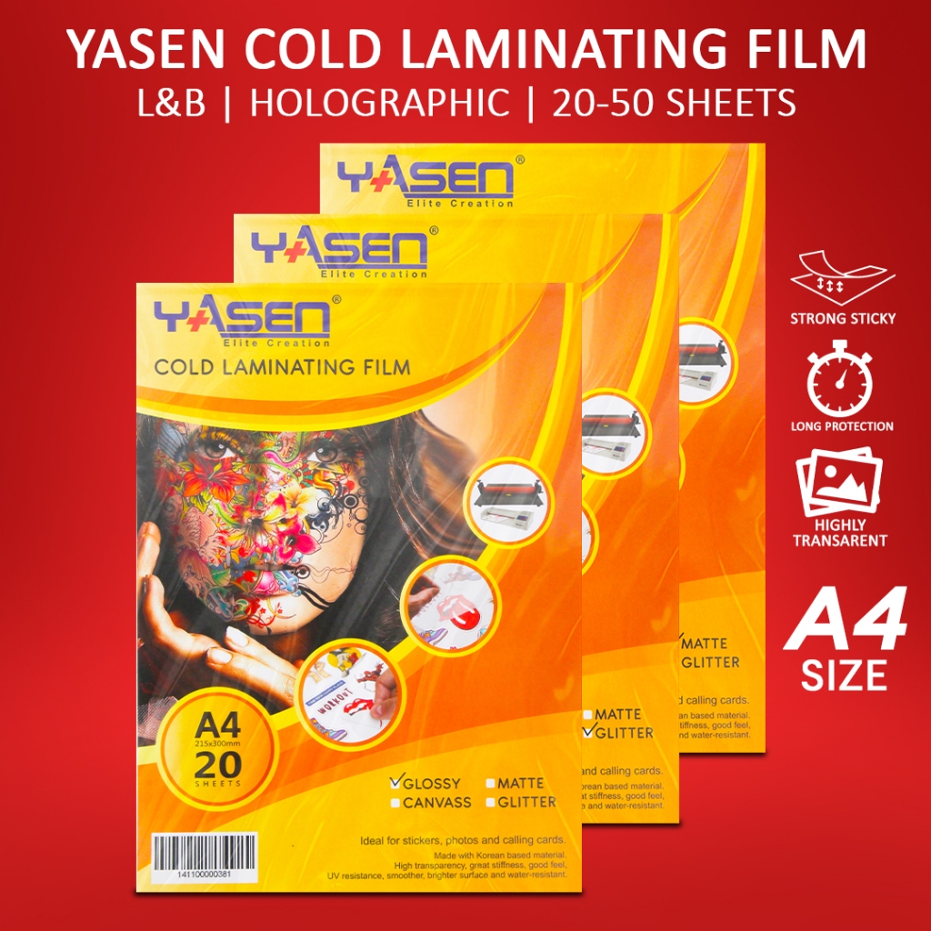 YASEN A4 Cold Laminating Film L&B Glossy, Matte, Glitter, Holographic ...