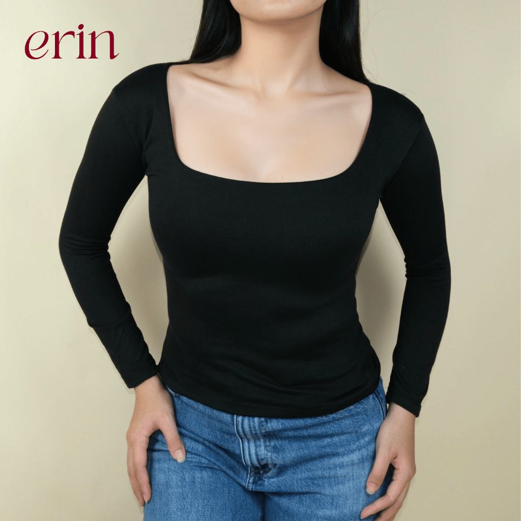ERIN | Long sleeve Square-neck Double Lining IZZY Top Cotton | Shopee ...