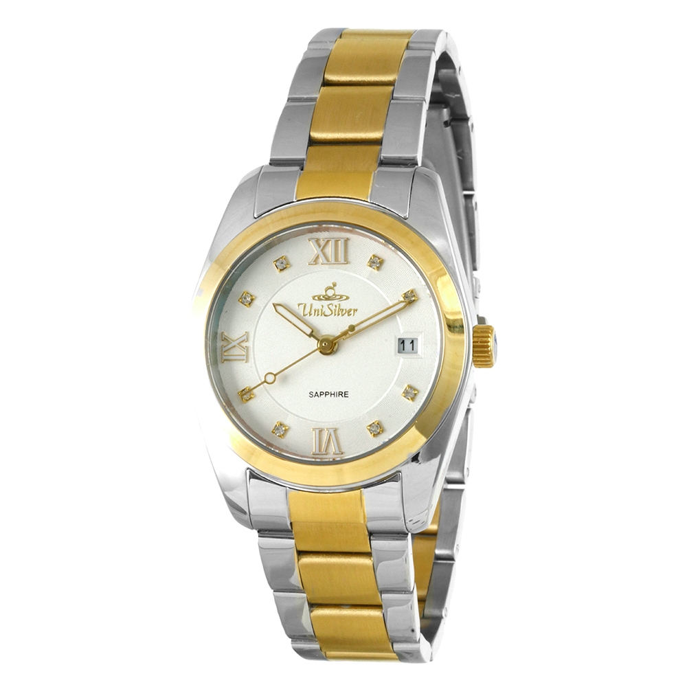 UniSilver TIME Men's Two Tone/White Dial with Stone Analog Stainless ...