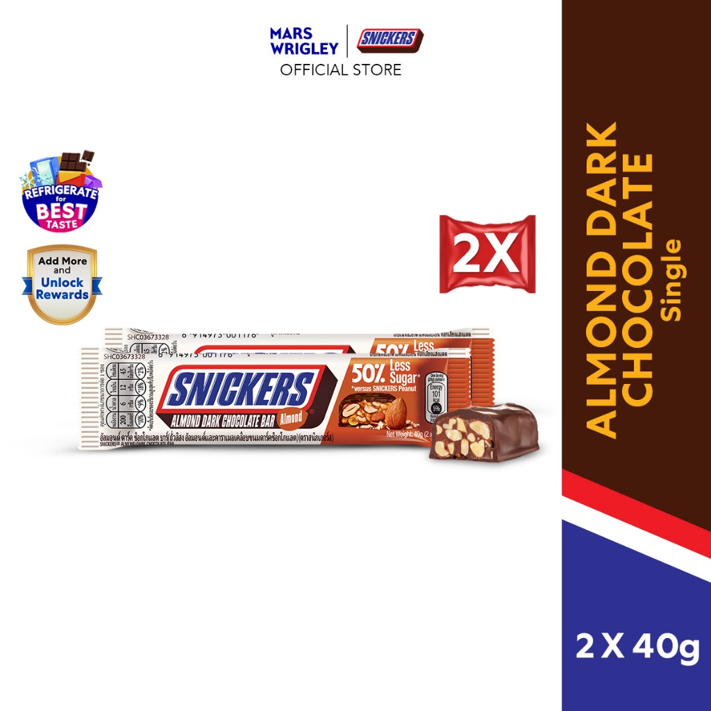 SNICKERS Almond Dark Chocolate Bar - 40g [Bundle of 2] | Imported ...