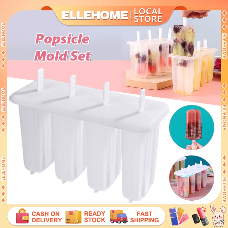 Popsicle Mold Set 4 Cells Popsicles Mold DIY Ice Cream Mold Reusable ...