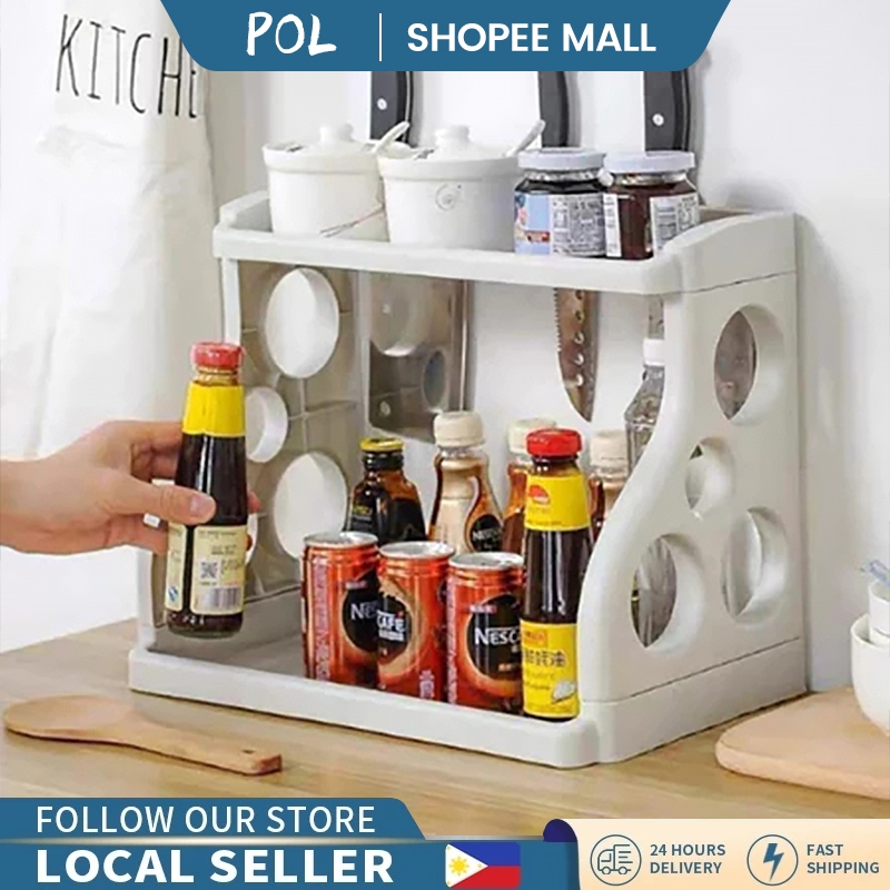 Double Layer Kitchen Rack Organizer Shelf Seasoning 2 Layer Floor ...