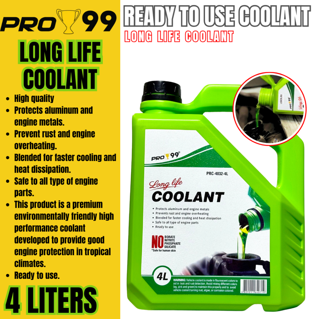 PRO99 Green Long Life Radiator Coolant 4 Liters Ready to Use High-Quality Protection Against ...