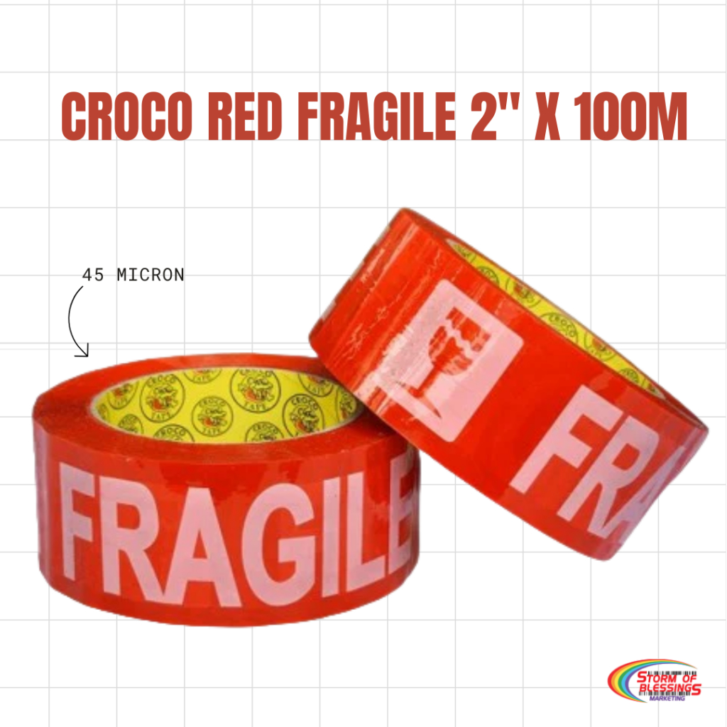 10 Rolls CROCO 48mm x 100M Red Fragile Tape | Shopee Philippines