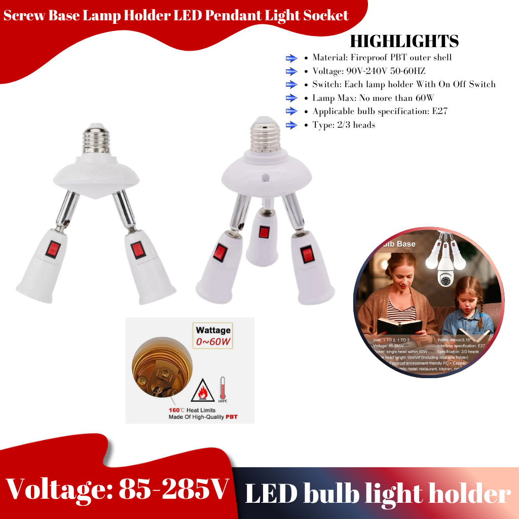 E26 E27 Light Socket Splitter Adapter LED Bulb Converter Base Holder 360 Degrees | Shopee ...