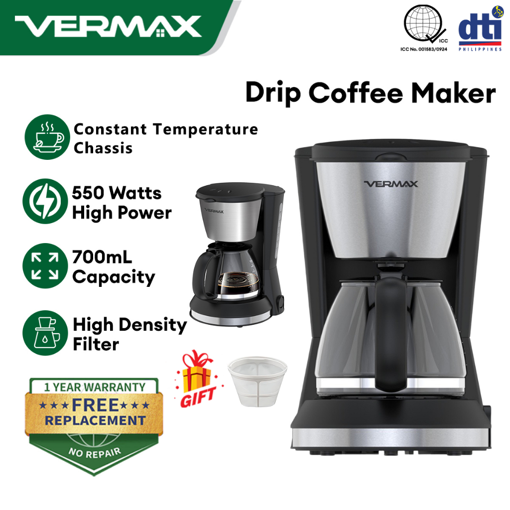 Vermax Drip Coffee Maker 7 Cups Coffee Machine 0.7L Glass Carafe w ...