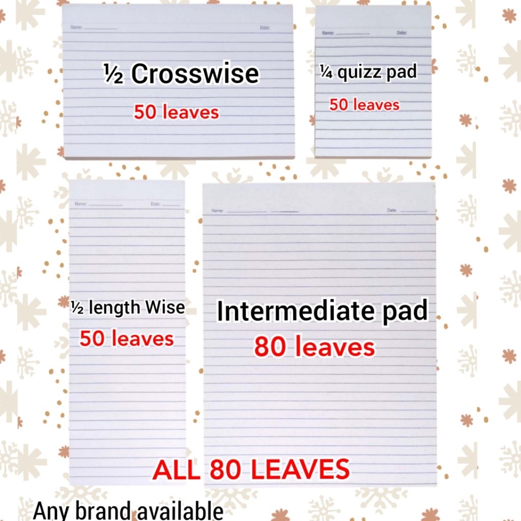 Writing pad paper set Intermediate pad 1/2 Crosswise 1/2 Lengthwise 1/4 ...