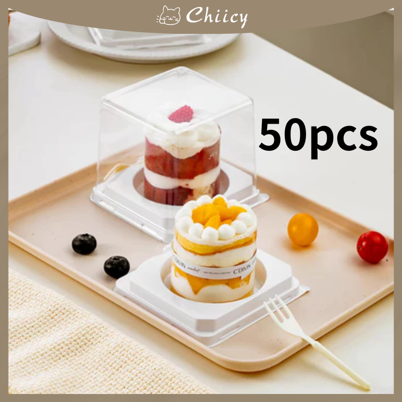 50Pcs Bento Box Graham Container Transparent Cake Mousse Box with Fork ...