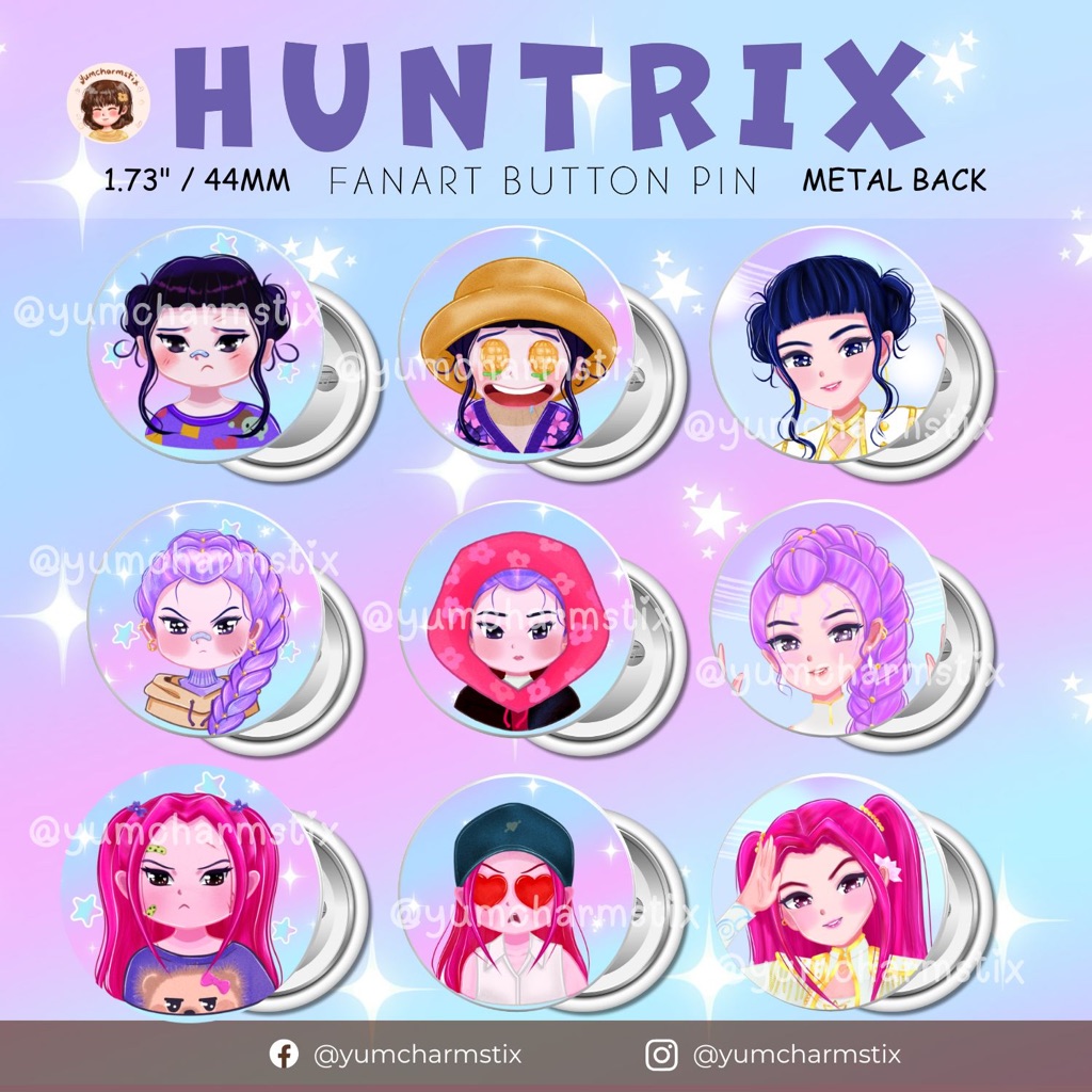 KPOP Demon Hunters Button Pin / Huntrix Badge 44mm Glittered Metal Back ...