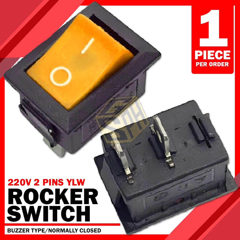 220V Mini Rocker Switch 2 Pins Buzzer Type Normally Closed (Yellow ...