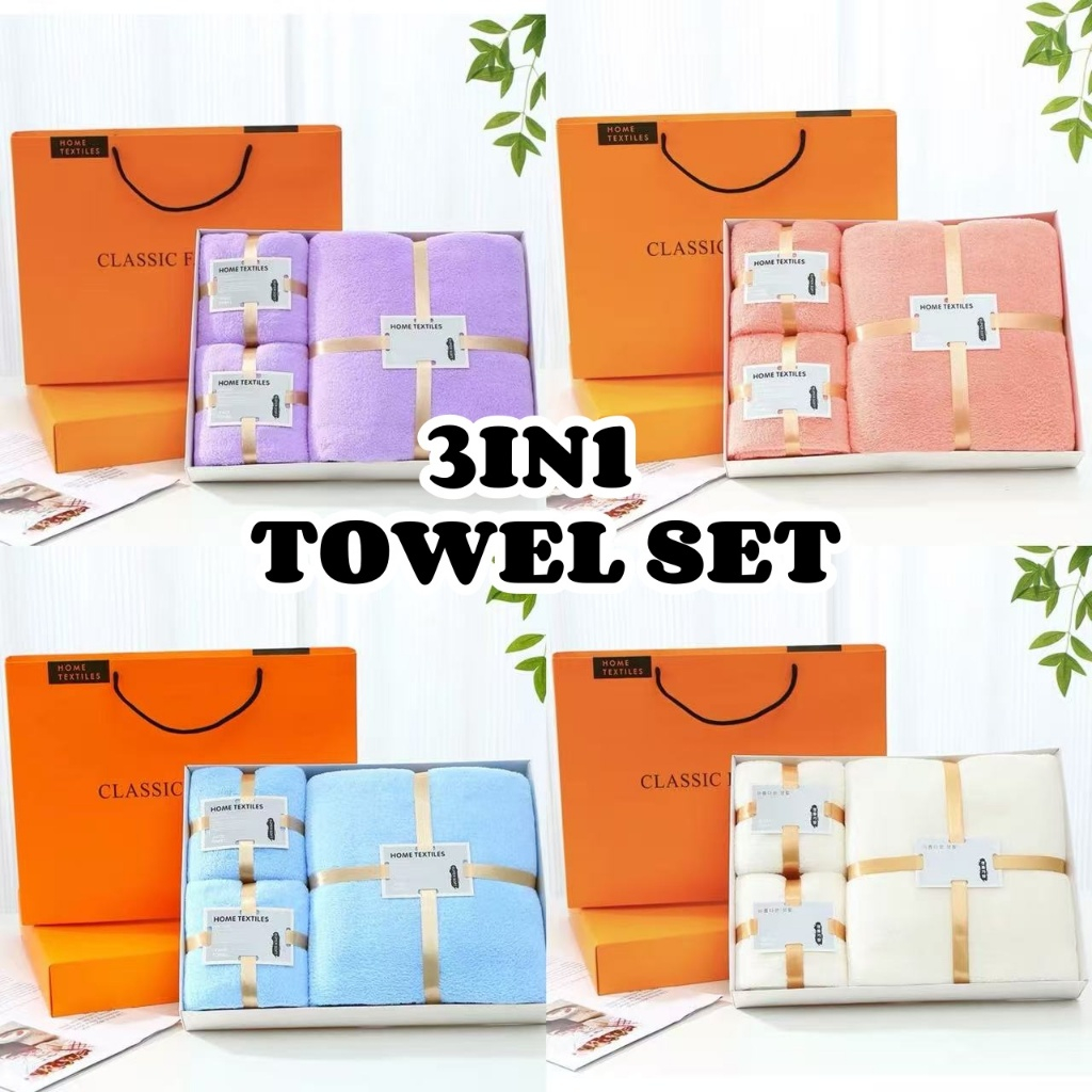 3IN1 Gift Boxed Set Bath Towel Set Water-absorbent Wash Face Coral ...