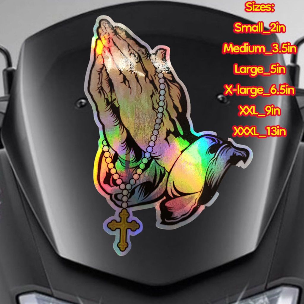 HAND ROSARY PRAYING CAR STICKER HOLOGRAM STICKER LAMINATED OUTDOOR ...