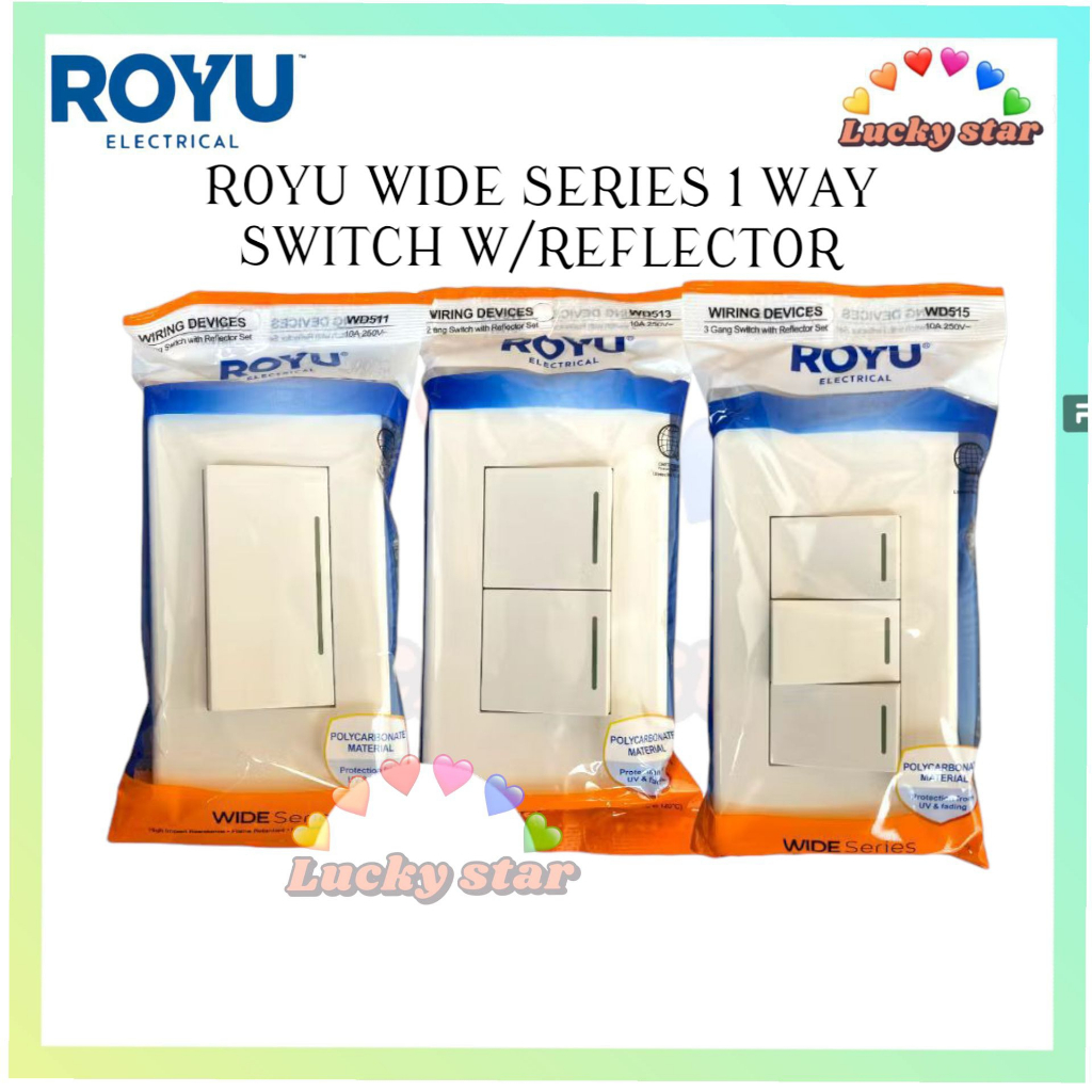 Royu Wide Series 1 Way Switch with Reflector Set 1 2 3 Gang WD511 WD513 ...