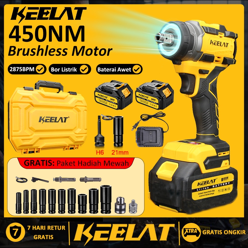 KEELAT KID0013 450N.M Brushless Cordless Impact Wrench - 1/2" & 1/4" Drive, 20V High-Torque ...