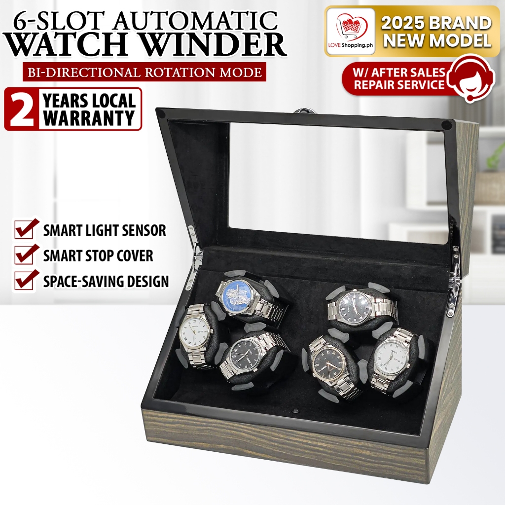 6 Slots Automatic Watch Winder Display with Intelligent Light Sensor ...
