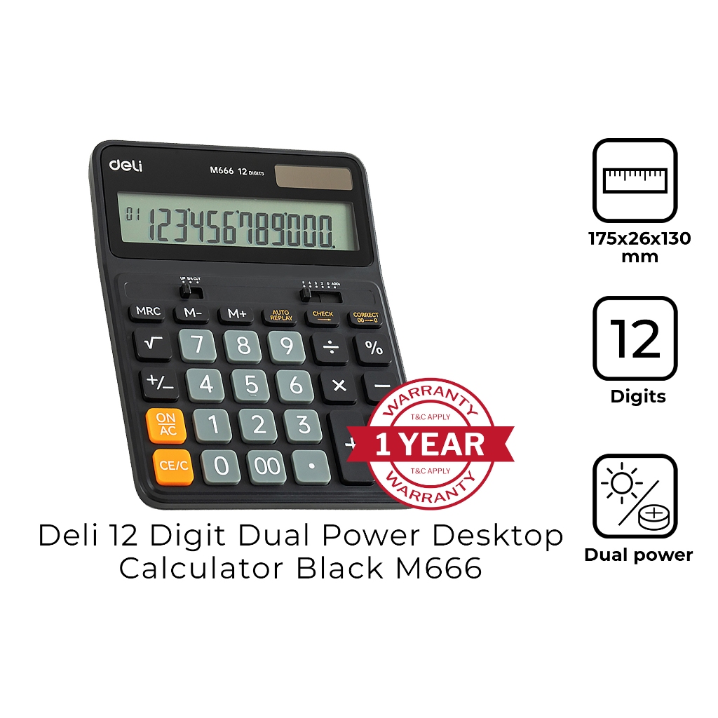 Deli M666 12 Digit Dual Power Desktop Calculator Black | Shopee Philippines