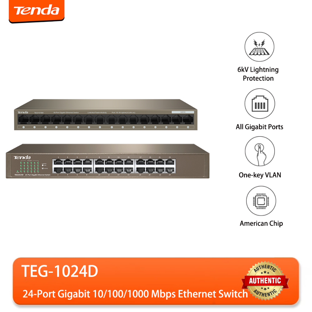 Tenda 8/16/24 Port Gigabit Switch 100/1000 Mbps Unmanaged Ethernet ...