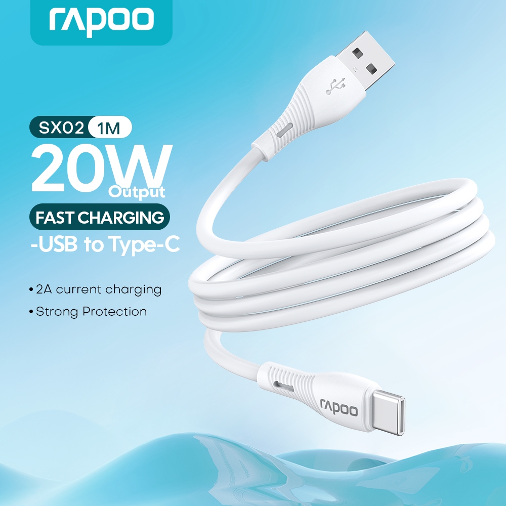 Rapoo SX02 Fast Charger Data Transfer Sync & Charge USB to Type-C Cable (White) | Shopee Philippines