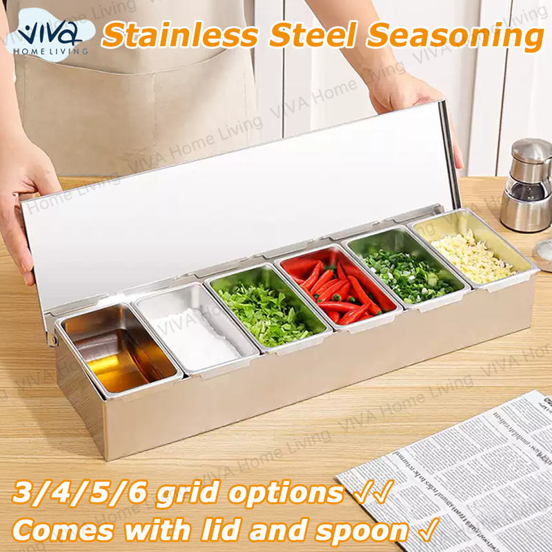 3/4/5/6 Compartment Stainless Steel Seasoning Box Trays,Practical for ...