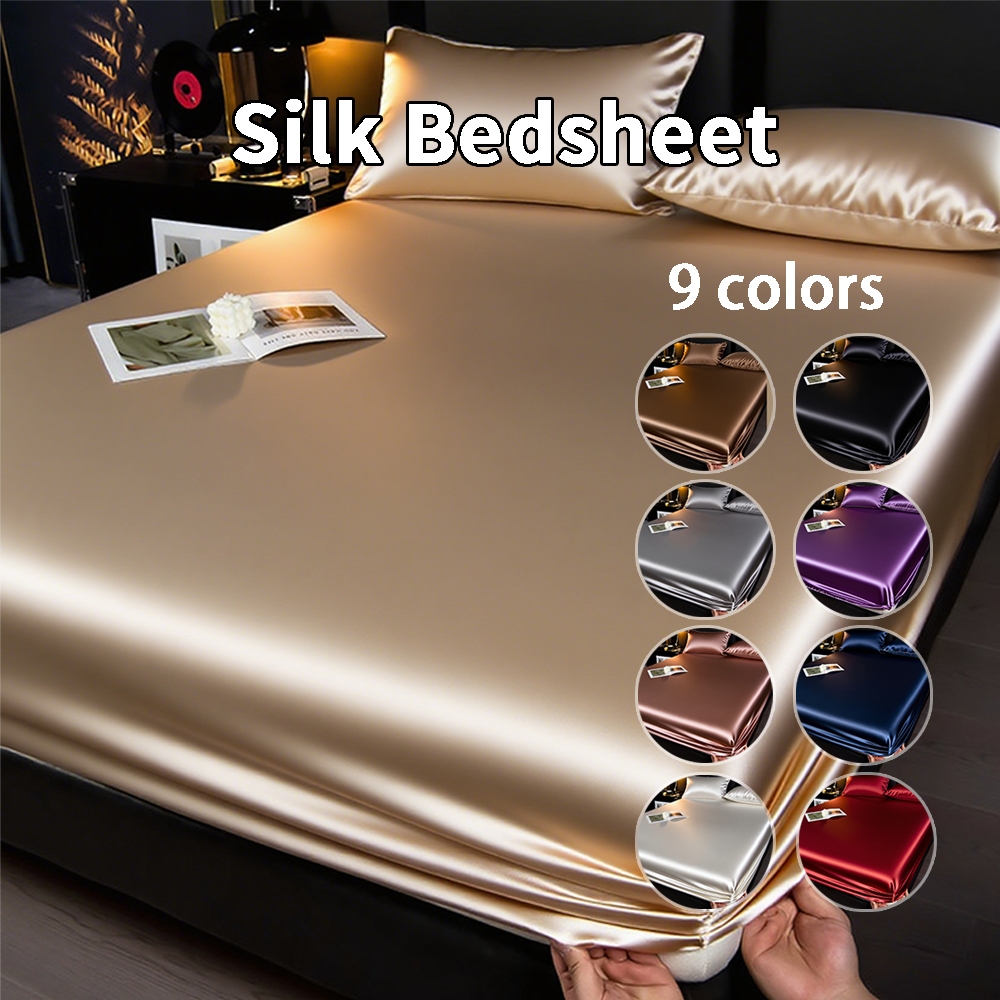 Silk Bedsheet Full Garterized Sheet Soft Cool Touch Satin Bedsheets ...