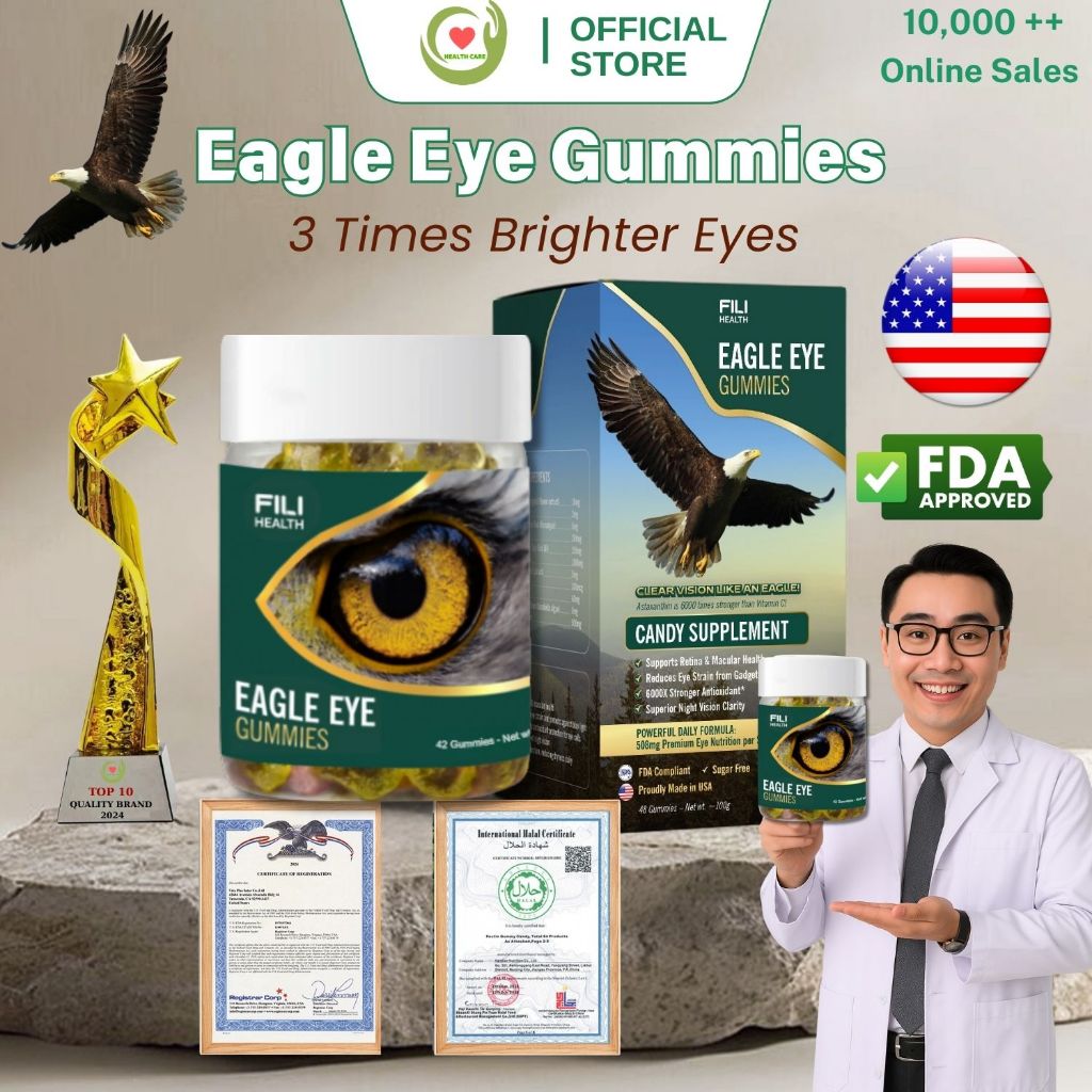 Eagle Eye Gummies - 10mg Lutein with Zeaxanthin & Vitamin A - Eye Health Supplement - 42ct ...