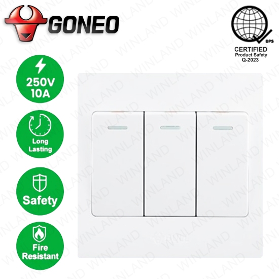 Bull/Goneo by Winland 3 Gang 1 Way Switch Set 10A/16A-250V (G06K311C ...