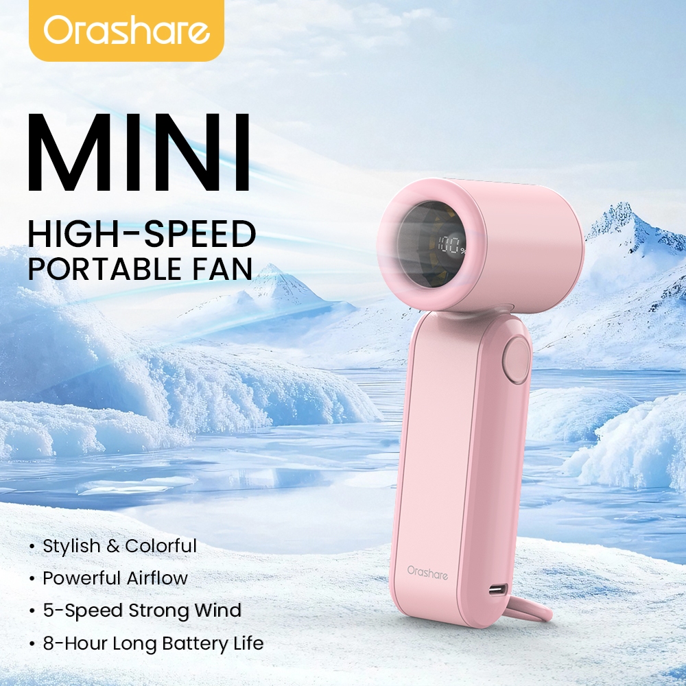 Orashare HF11H Mini Fan Portable Handheld Fan 3000mAh Rechargeable 5 Gears Strong Wind With Hook ...