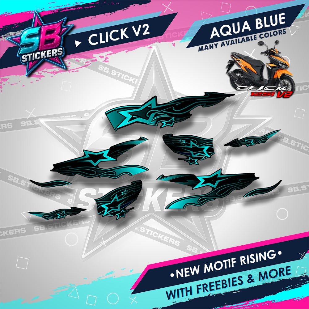 CLICK V2 DECALS ( NEW MOTIF RISING STAR ) [ PREMIUM GLOSSY LAMINATED ...