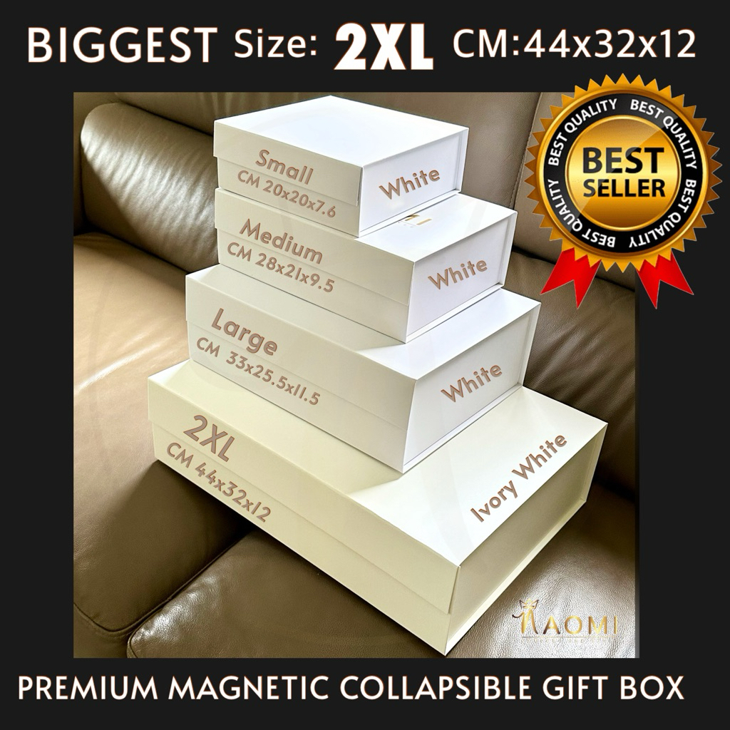 Premium Magnetic BIGGEST XXL Gift Box Collapsible Black and Ivory White ...