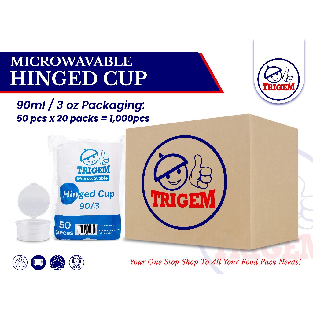 [ 1000 PCS = 1 Box ] TRIGEM CLEAR Hinged Cup / Sauce Cup 90 ML | Shopee ...