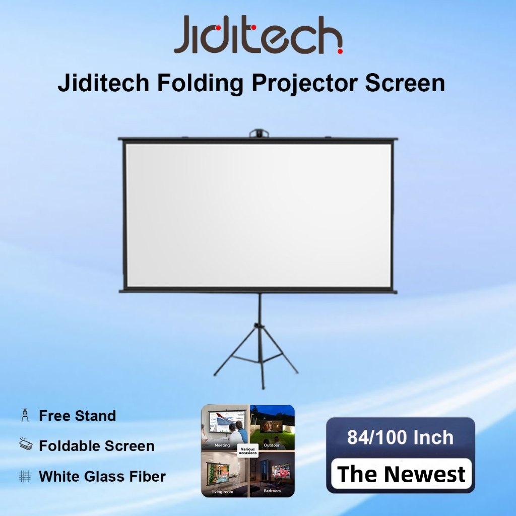 Jiditech Folding Projector Screen With Stand 84/100 Inch HD Vivid Color ...