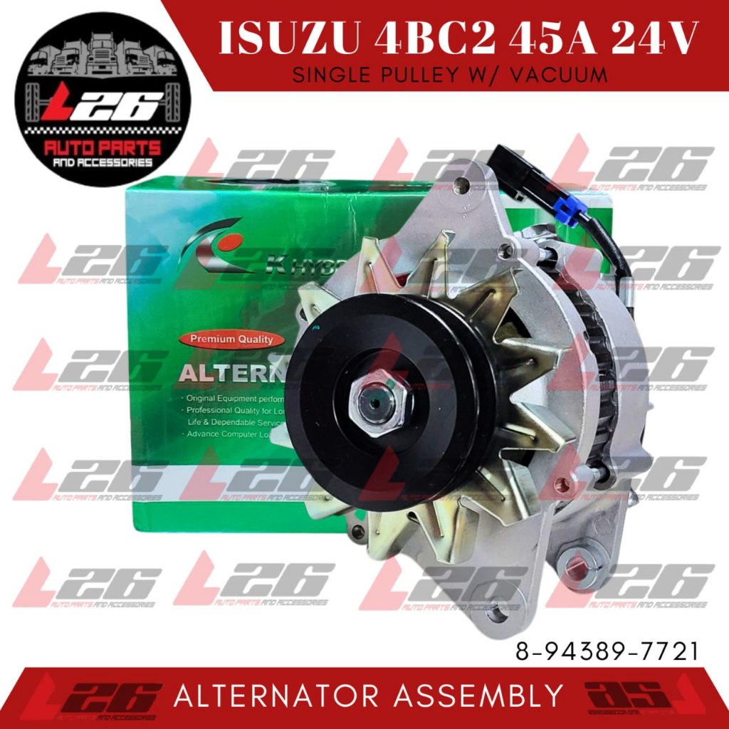 ISUZU 4BC2 ALTERNATOR ASSEMBLY ASSY 24V 45AMP Single Pulley w/ Vacuum ...