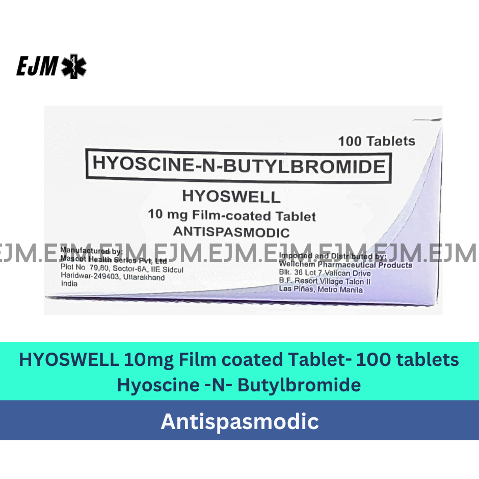 HYOSWELL Hyoscine -N- Butylbromide10mg Film coated Tablet- 100 tablets ...