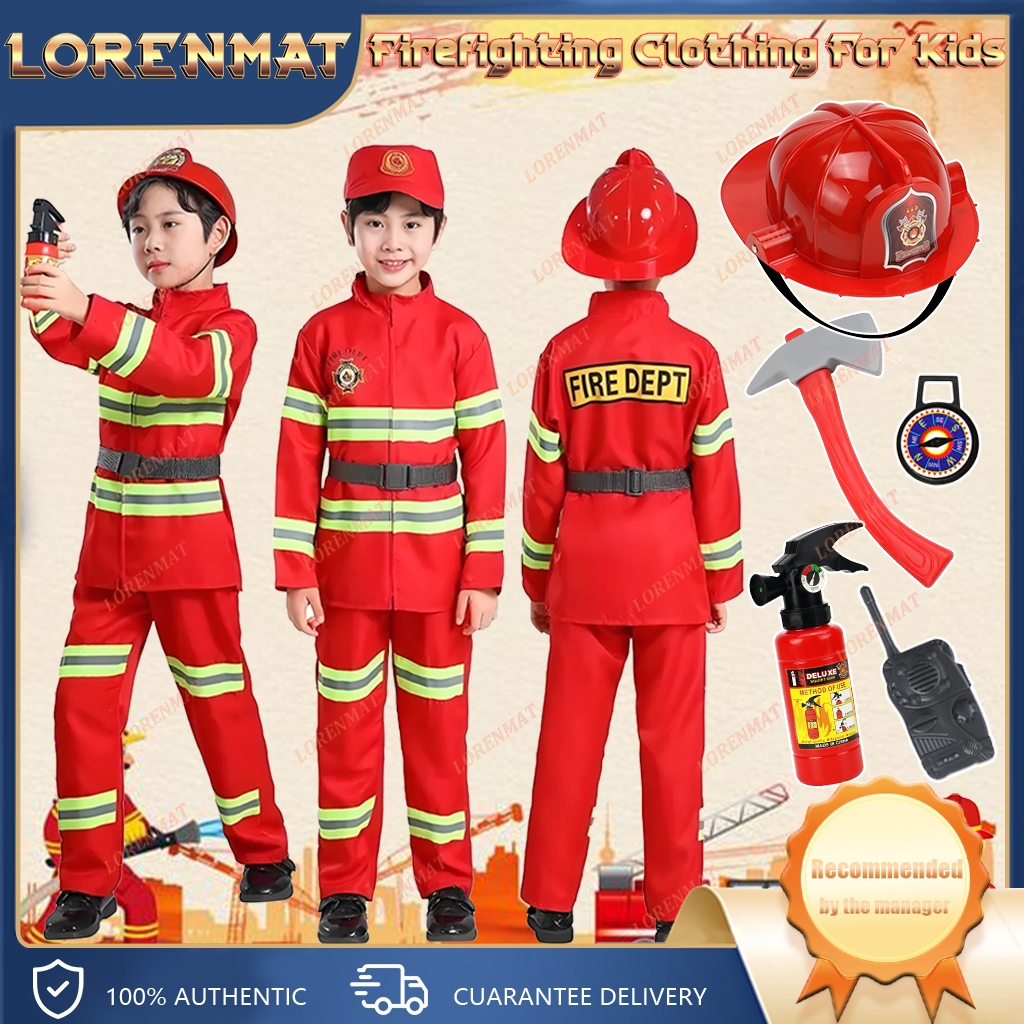 Fireman Costume For Kids Boy Girl Cosplay Children's Firefighter Career ...