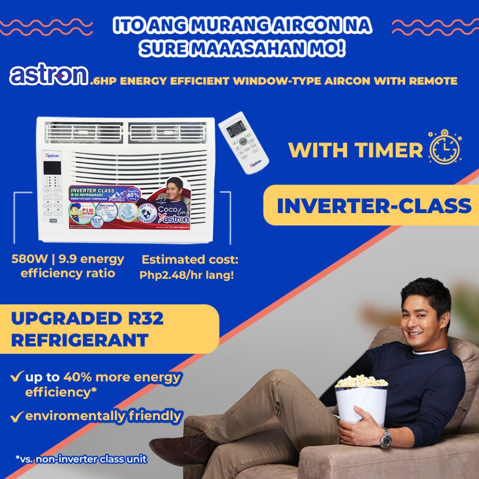 Astron 0.6HP Inverter Class Window Type Aircon with Remote | TCLRE60 ...